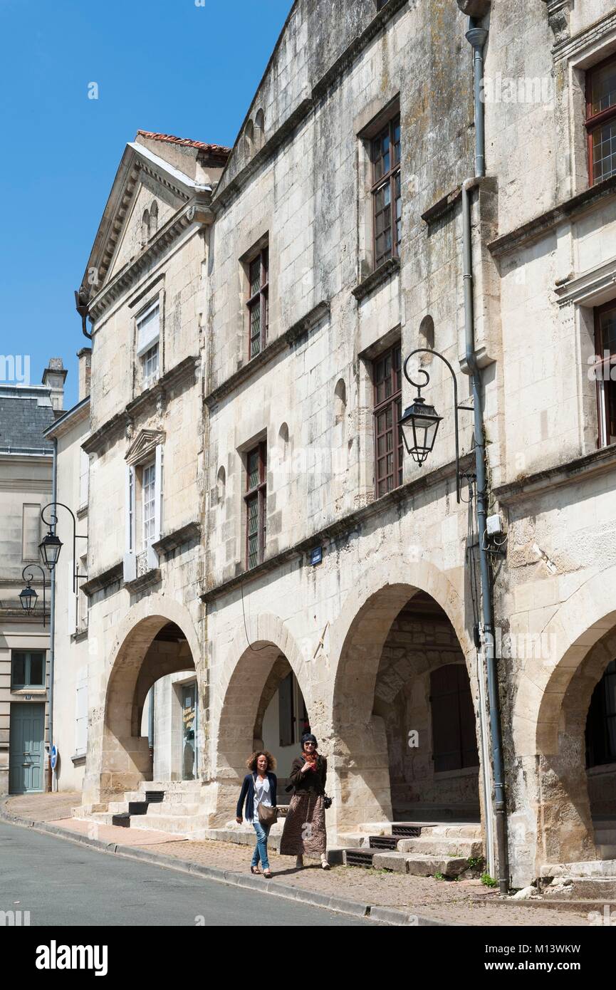 France, Vendee, Fontenay le Comte, arcade square, renaissance style ...