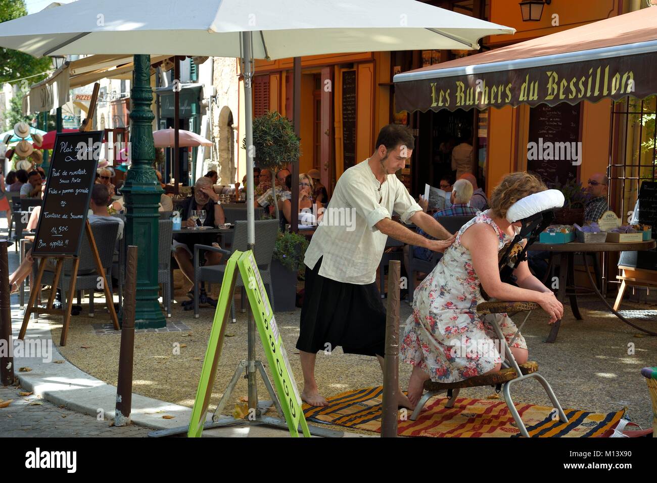 France, Var, Provence Verte, Cotignac, market day on the main square ...
