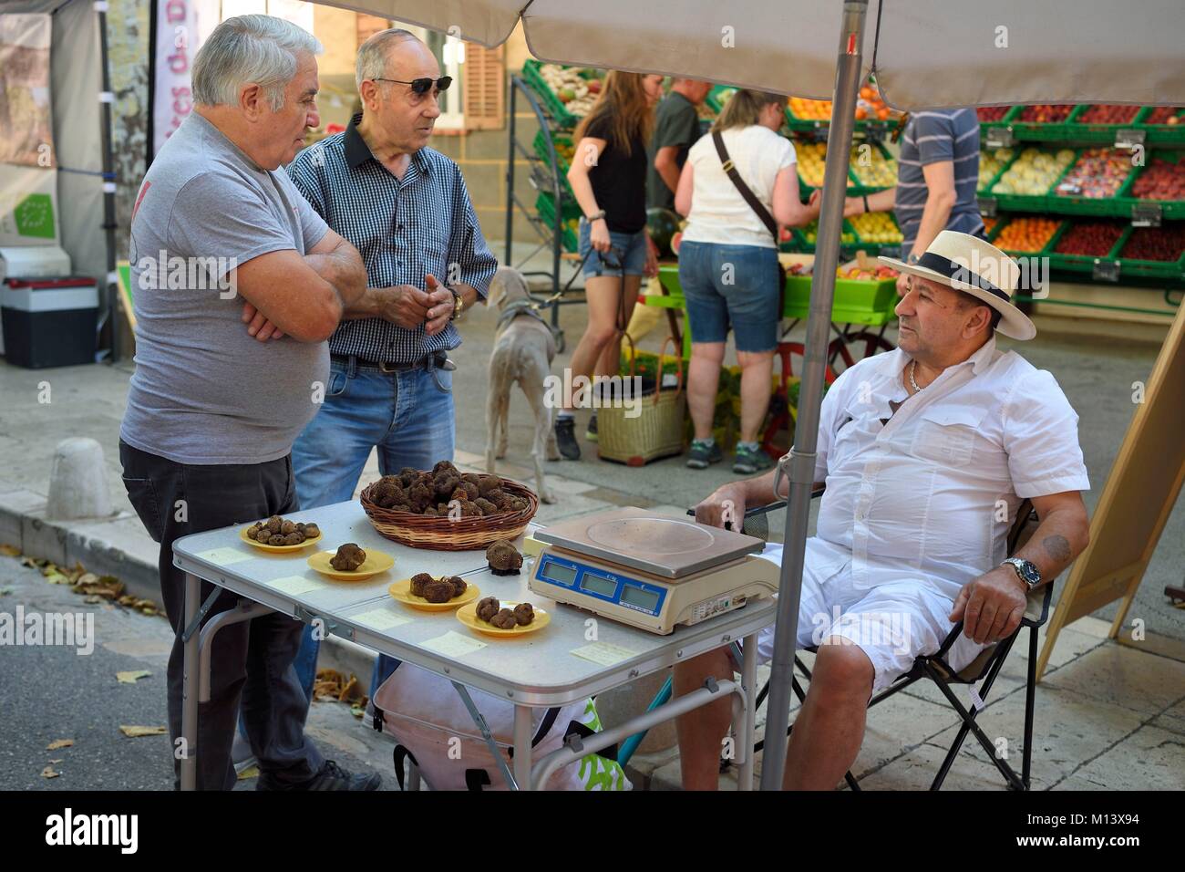 France, Var, Provence Verte, Cotignac, the market on the main square ...