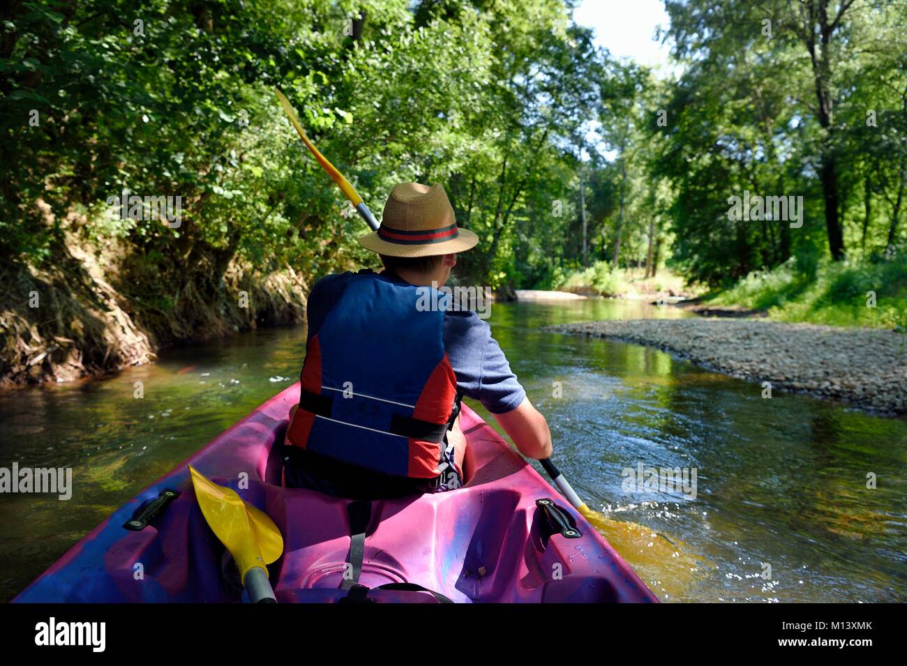 France, Var, Provence Verte, canoeing on the river Argens between ...