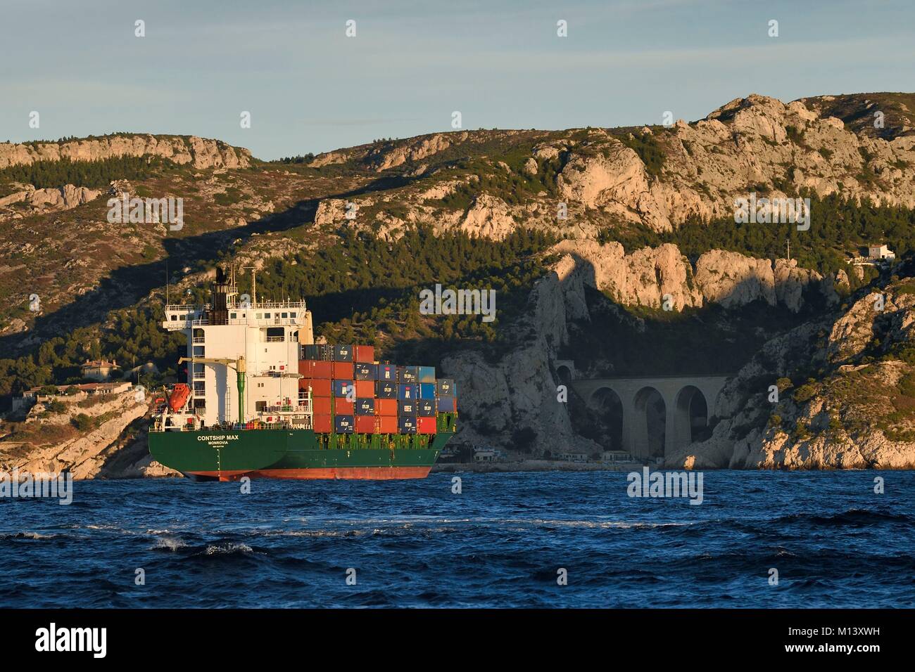 France, Bouches du Rhone, Marseille, container ship Stock Photo - Alamy