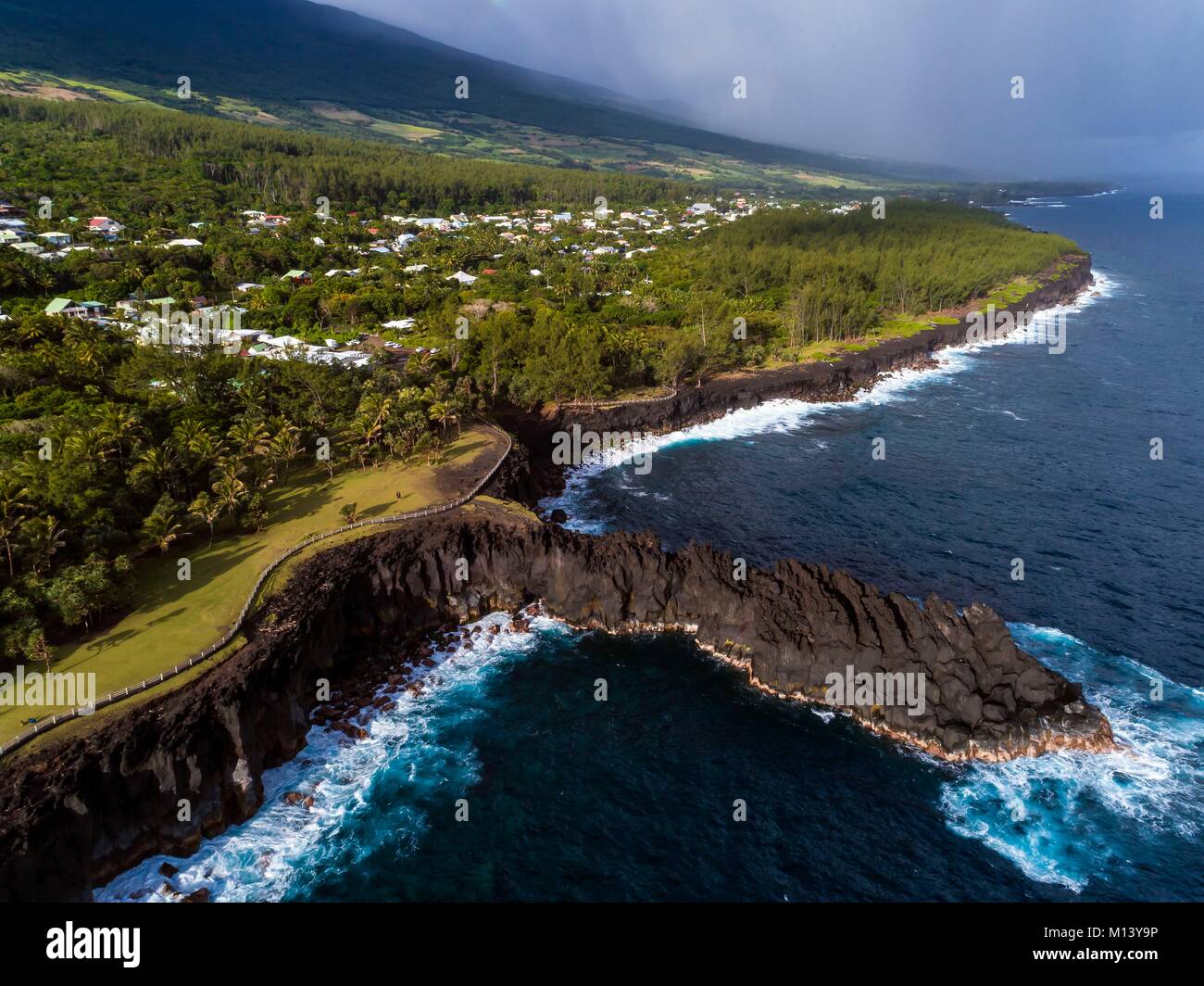 France, Reunion island, coastline around Saint Philippe, basaltic coast ...