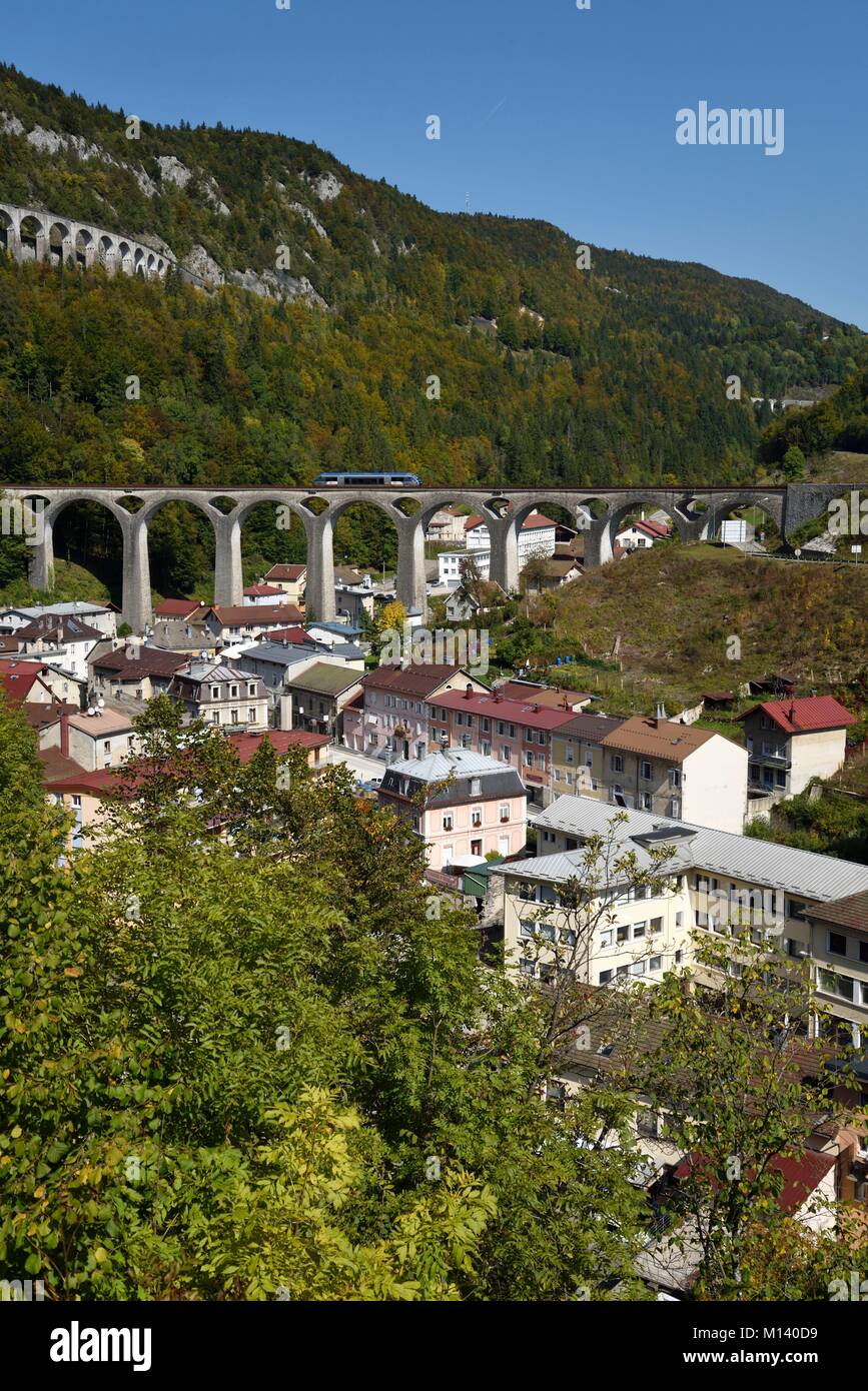France, Jura, Morez, the Morez viaduct and the viaduct of Crottes ...