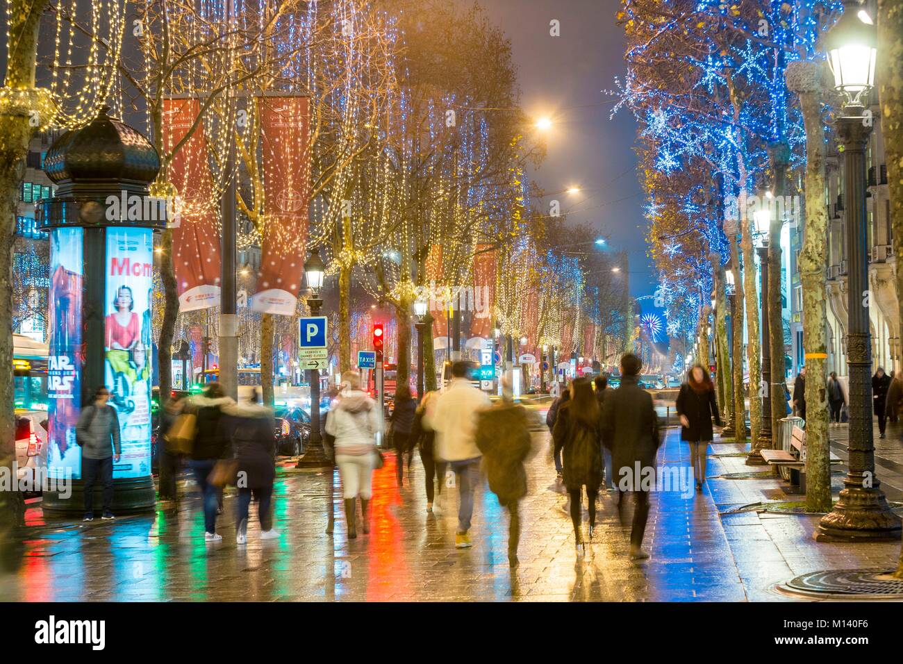 France, Paris, the Champs Elysees and Christmas holiday illuminations ...