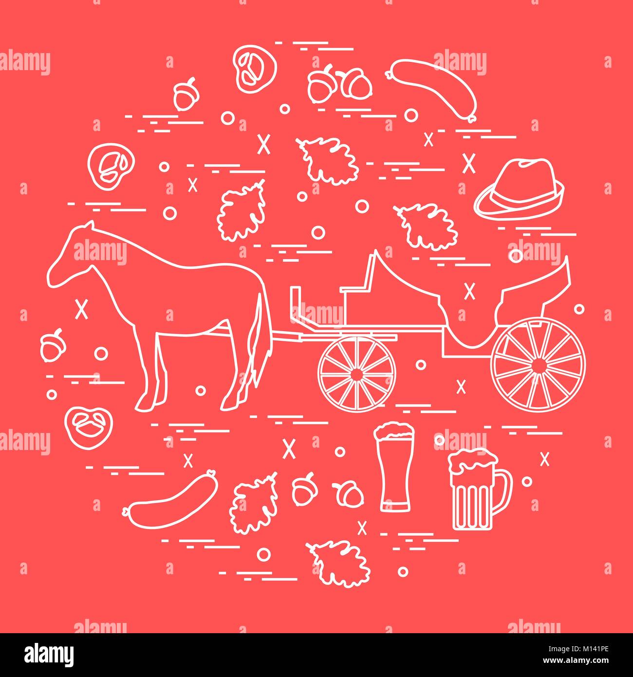 Vector illustration with various symbols of Germany arranged in a ...