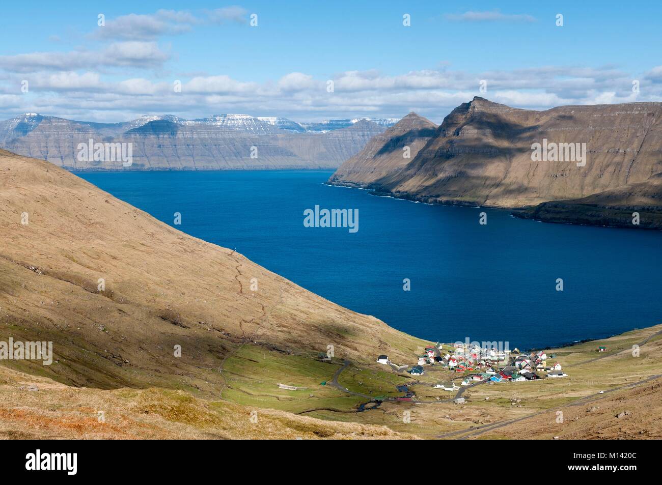 Denmark, Faroe Islands, Eysturoy Island, Funningur, Funningur village ...