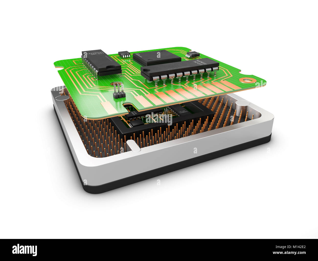 3d Illustration of cpu chip on green circuit board Stock Photo - Alamy