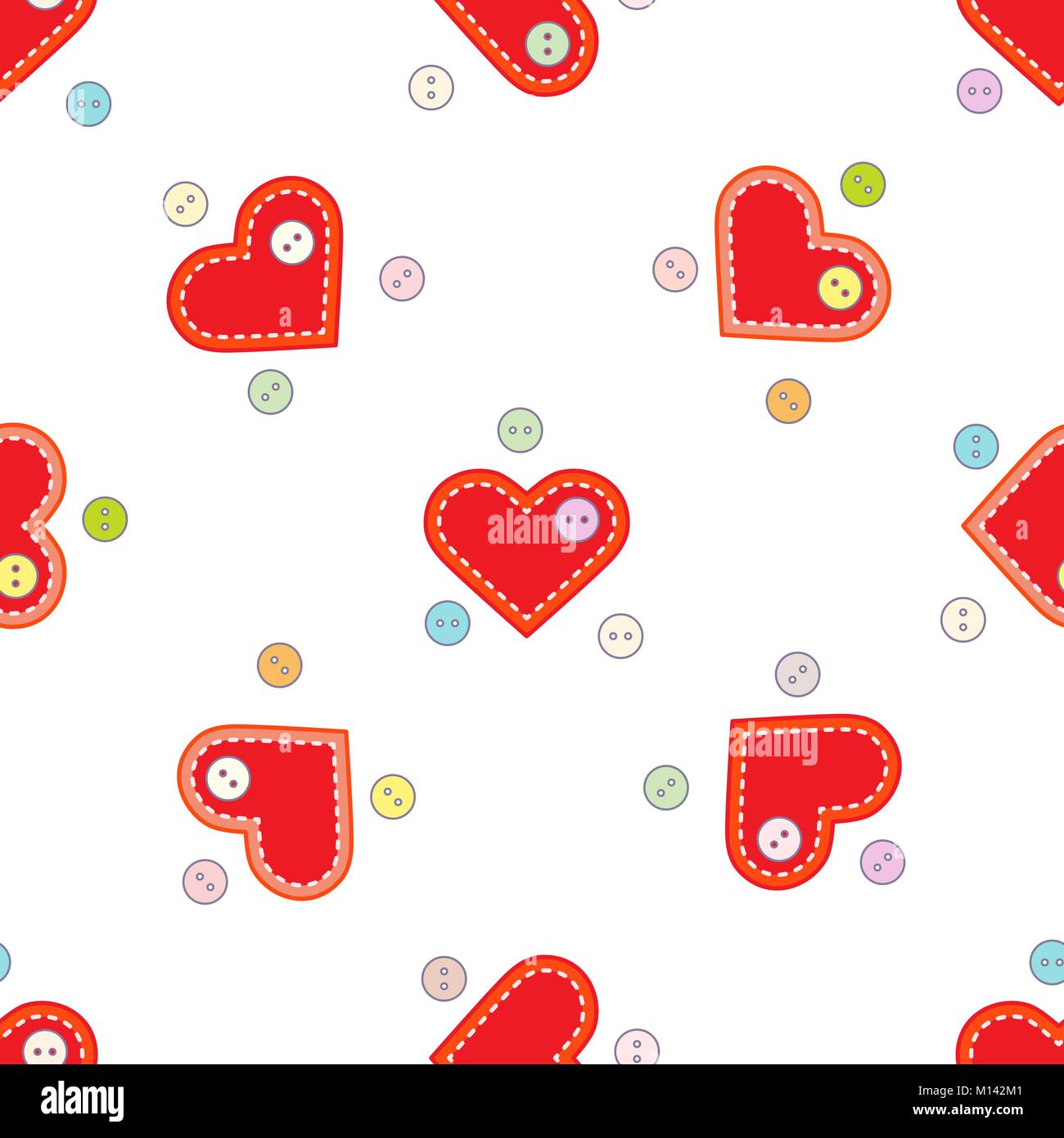 Cute seamless pattern with needle cases in shape of hearts and buttons ...