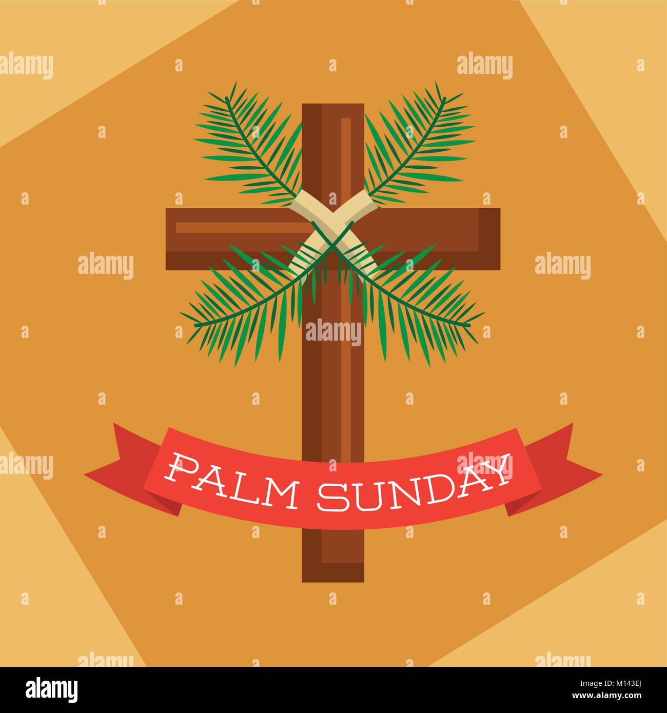 palm sunday branch ribbon decoration yellow background Stock Vector ...