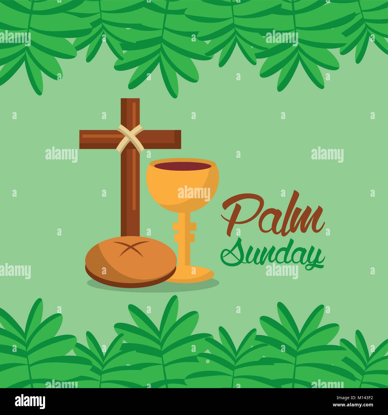 palm sunday cross bread branch border green background Stock Vector ...