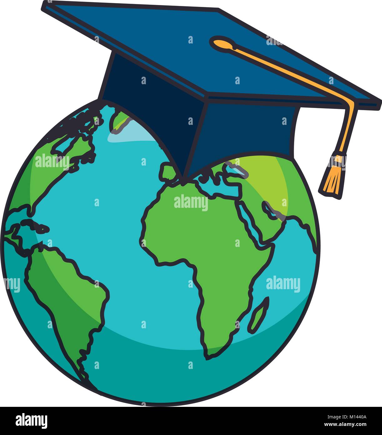 earth planet with hat graduation vector illustration design Stock ...