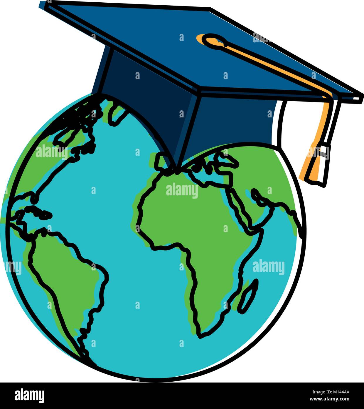 earth planet with hat graduation vector illustration design Stock ...