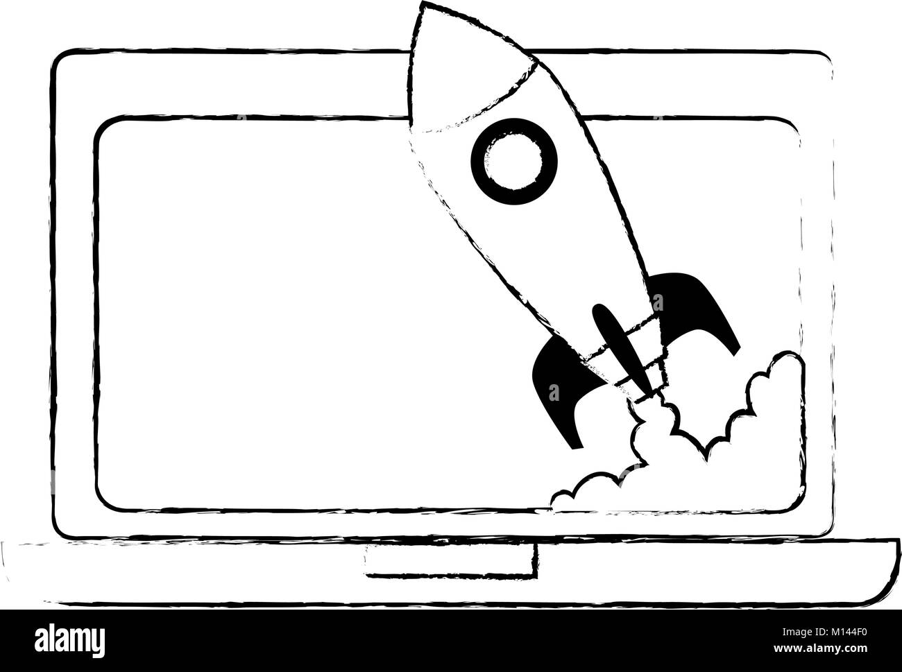 laptop computer with rocket launcher vector illustration design Stock ...