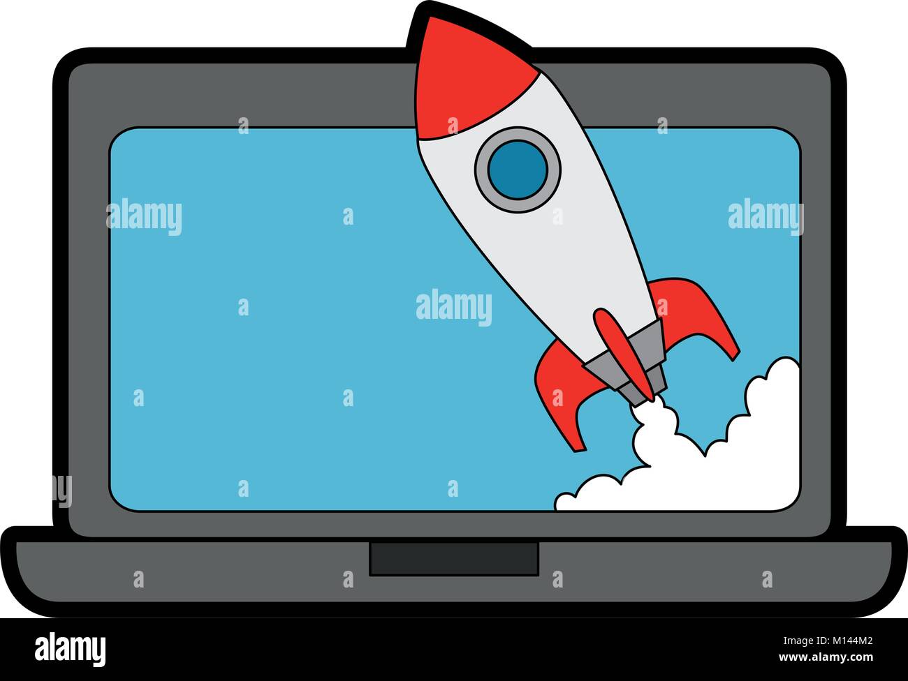 laptop computer with rocket launcher vector illustration design Stock ...