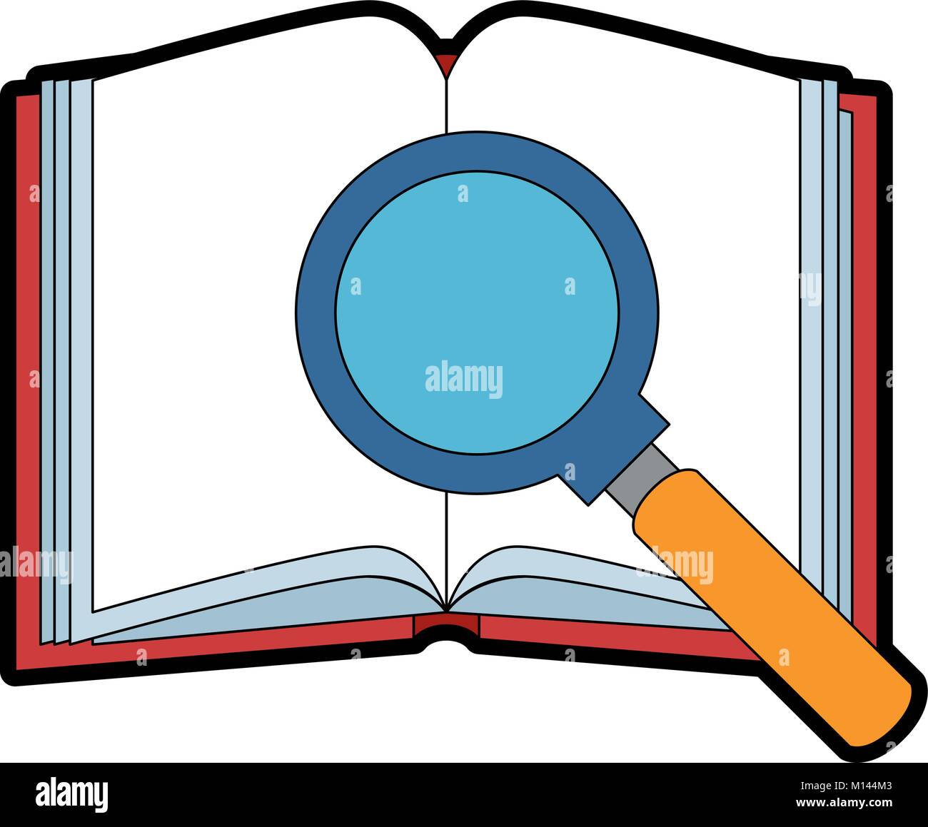 text book with magnifying glass vector illustration design Stock Vector ...
