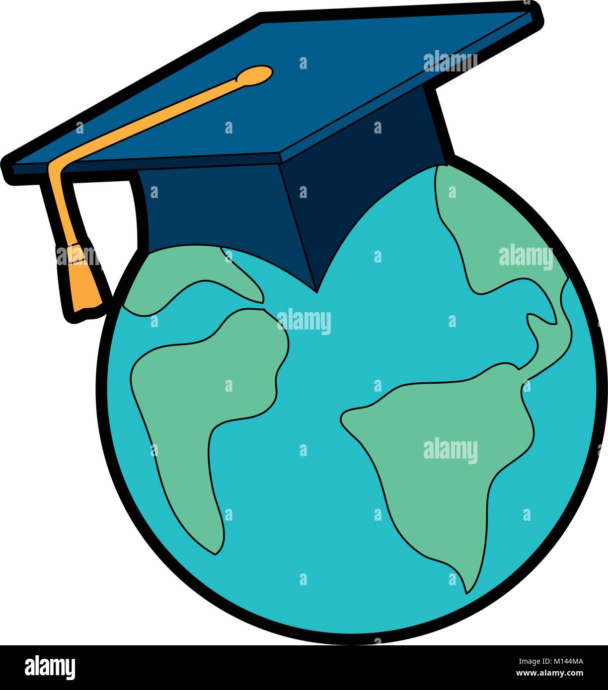 earth planet with hat graduation vector illustration design Stock ...