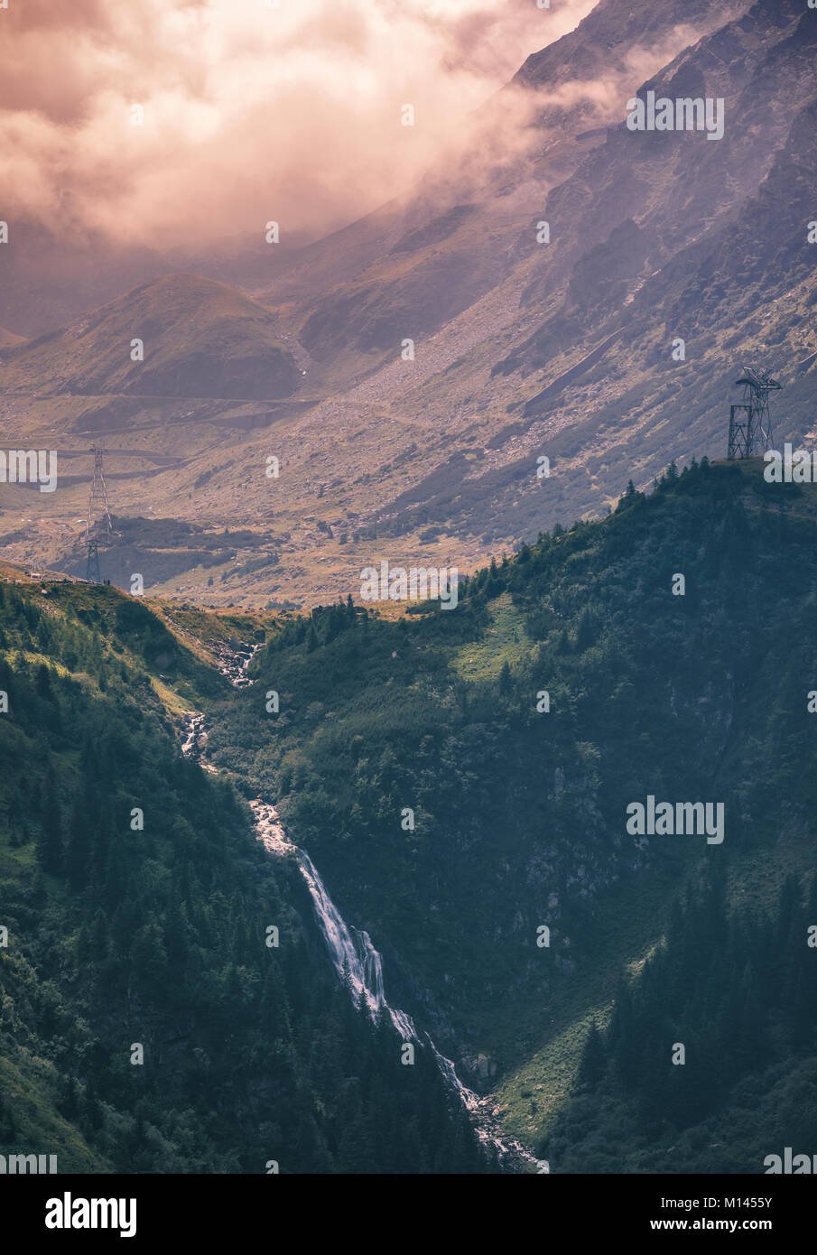 Balea waterfall in Fagaras mountains, Sibiu,Transylvania, Romania Stock ...