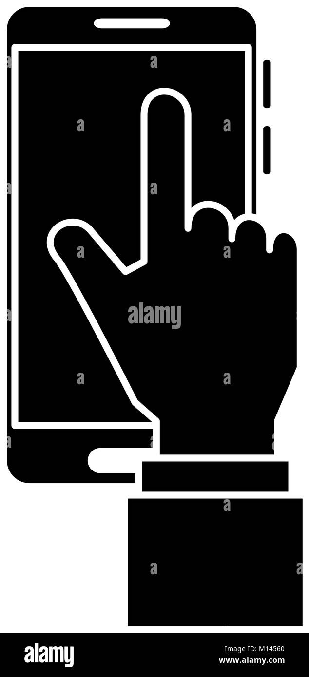 Mobile smartphone touching hand screen Black and White Stock Photos ...
