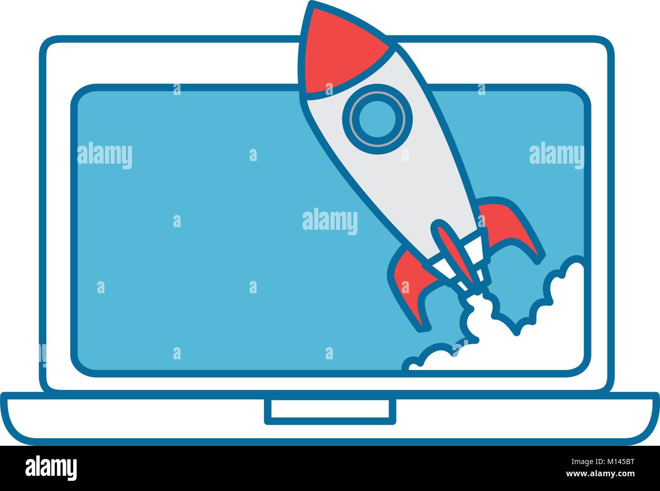 laptop computer with rocket launcher vector illustration design Stock ...