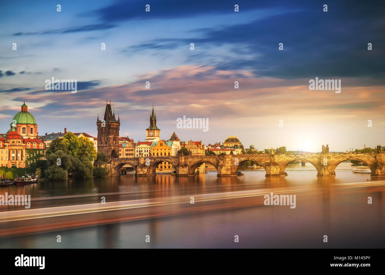 Scenic spring sunset aerial view of the Old Town pier architecture and ...