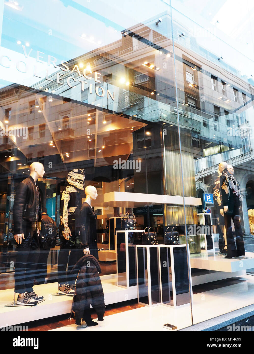 Europe,Italy,Lombardy,Milan,Via Montenapoleone,Versace fashion shop ...