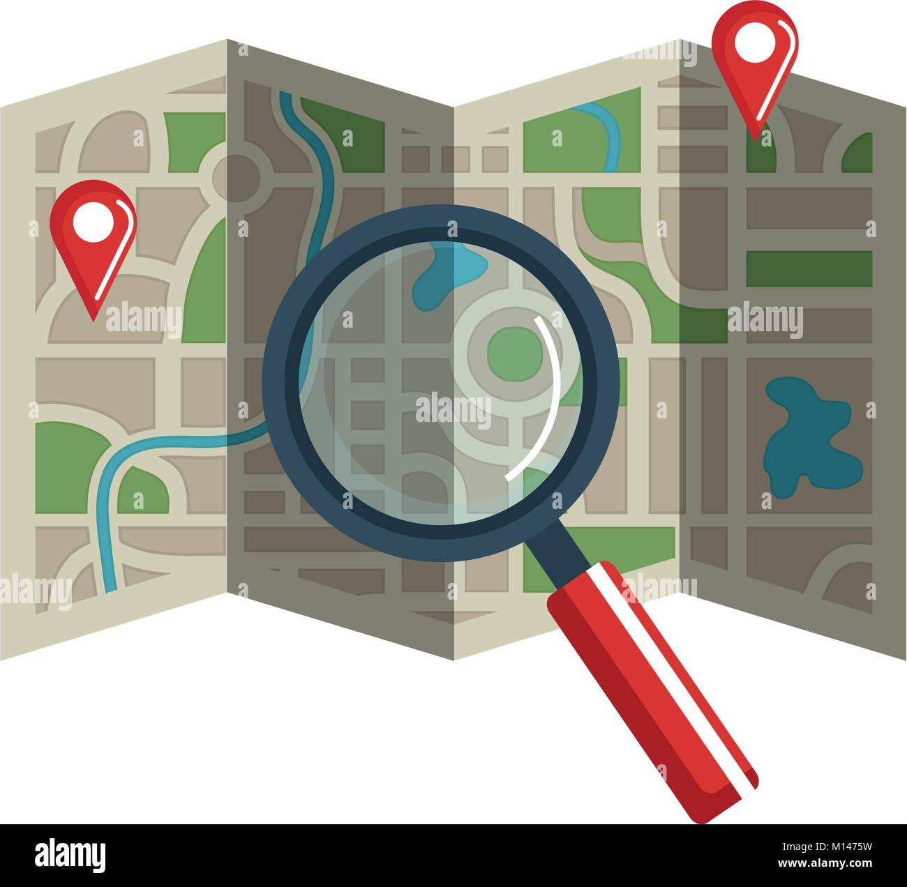paper map guide with magnifying glass vector illustration design Stock ...