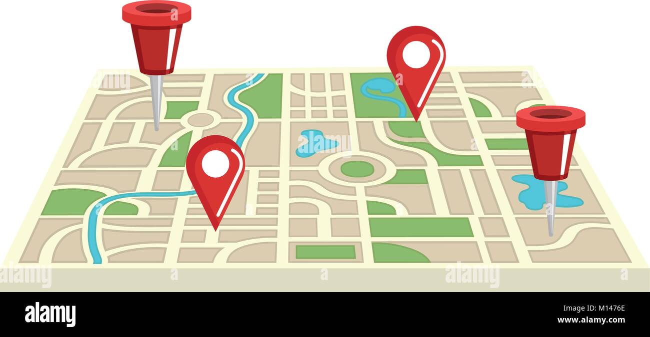 paper map guide with pins markers vector illustration design Stock ...