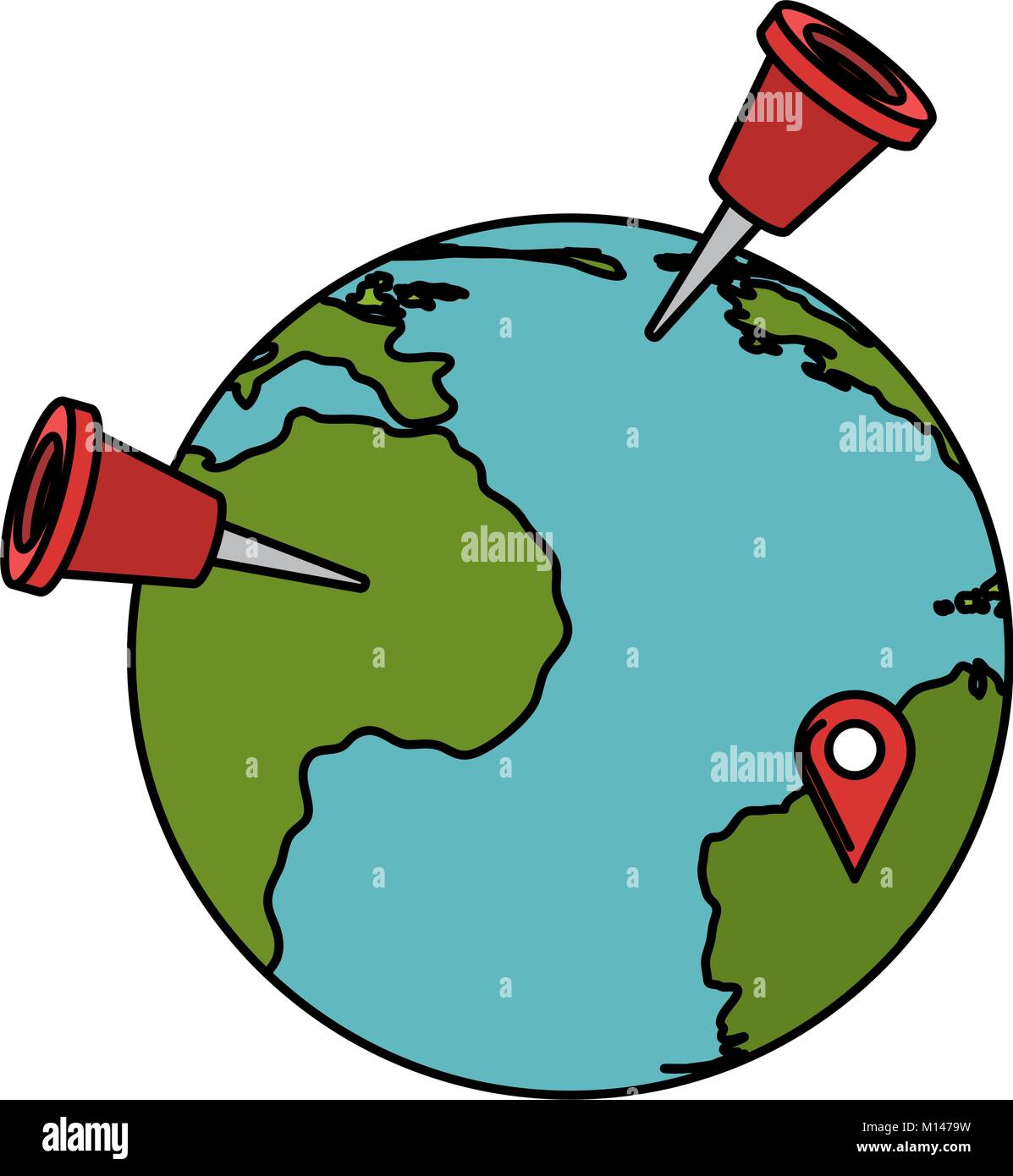 earth planet with pins markers vector illustration design Stock Vector ...