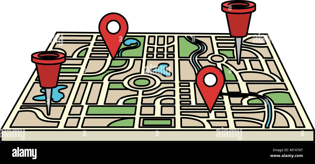paper map guide with pins markers vector illustration design Stock ...