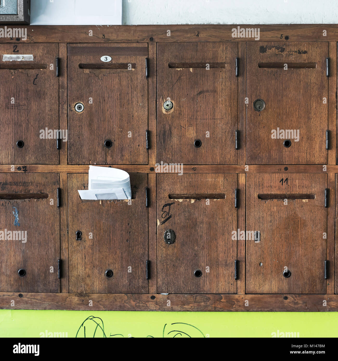 Vintage wooden mailboxes in close up Stock Photo - Alamy