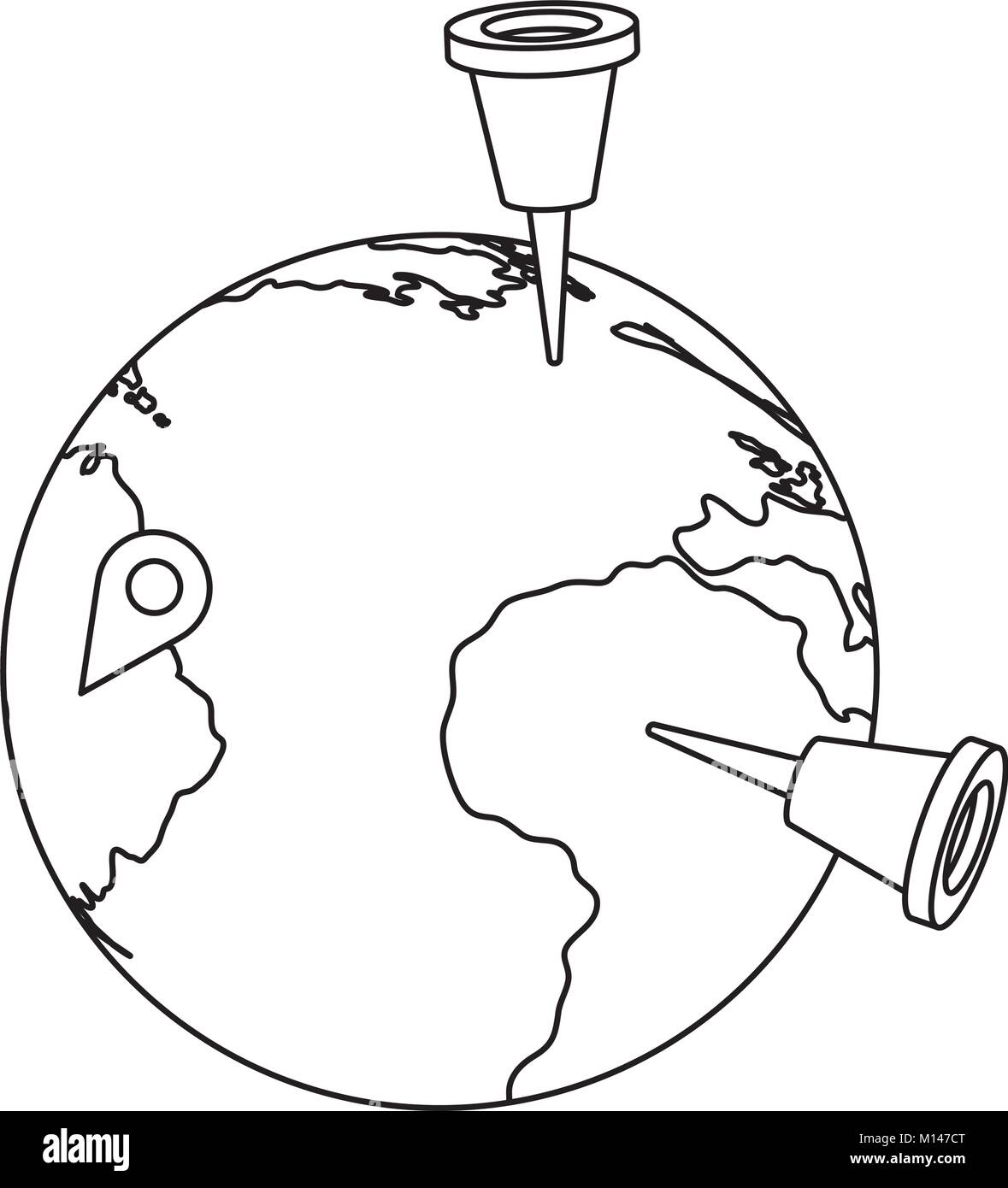 earth planet with pins markers vector illustration design Stock Vector ...