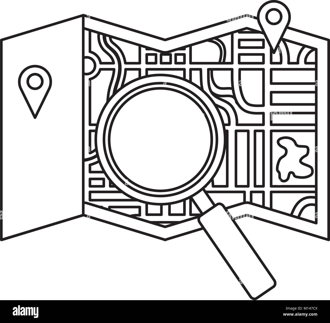 paper map guide with magnifying glass vector illustration design Stock ...
