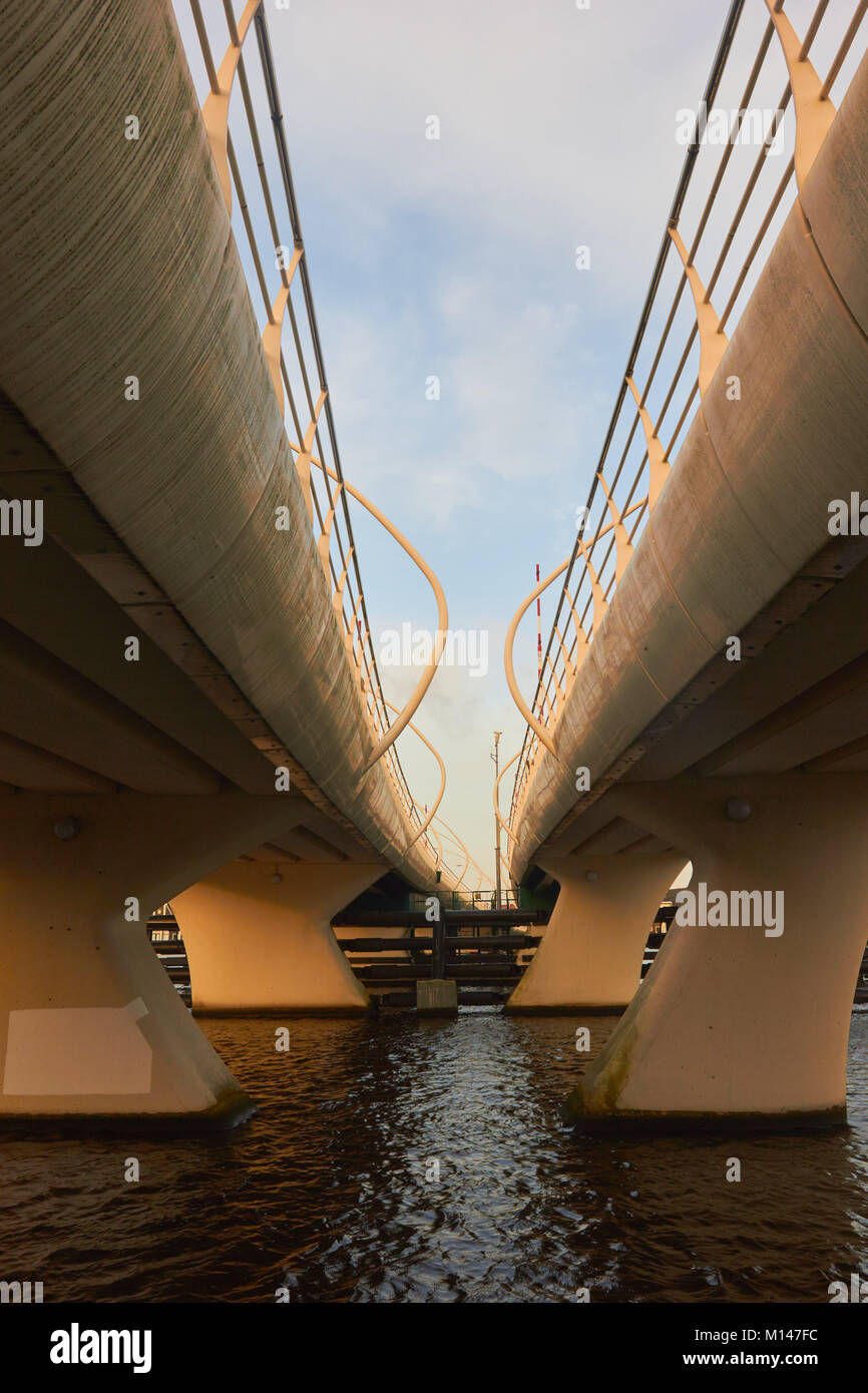 Curved lanes of flyover bridge from below, Holland Stock Photo - Alamy