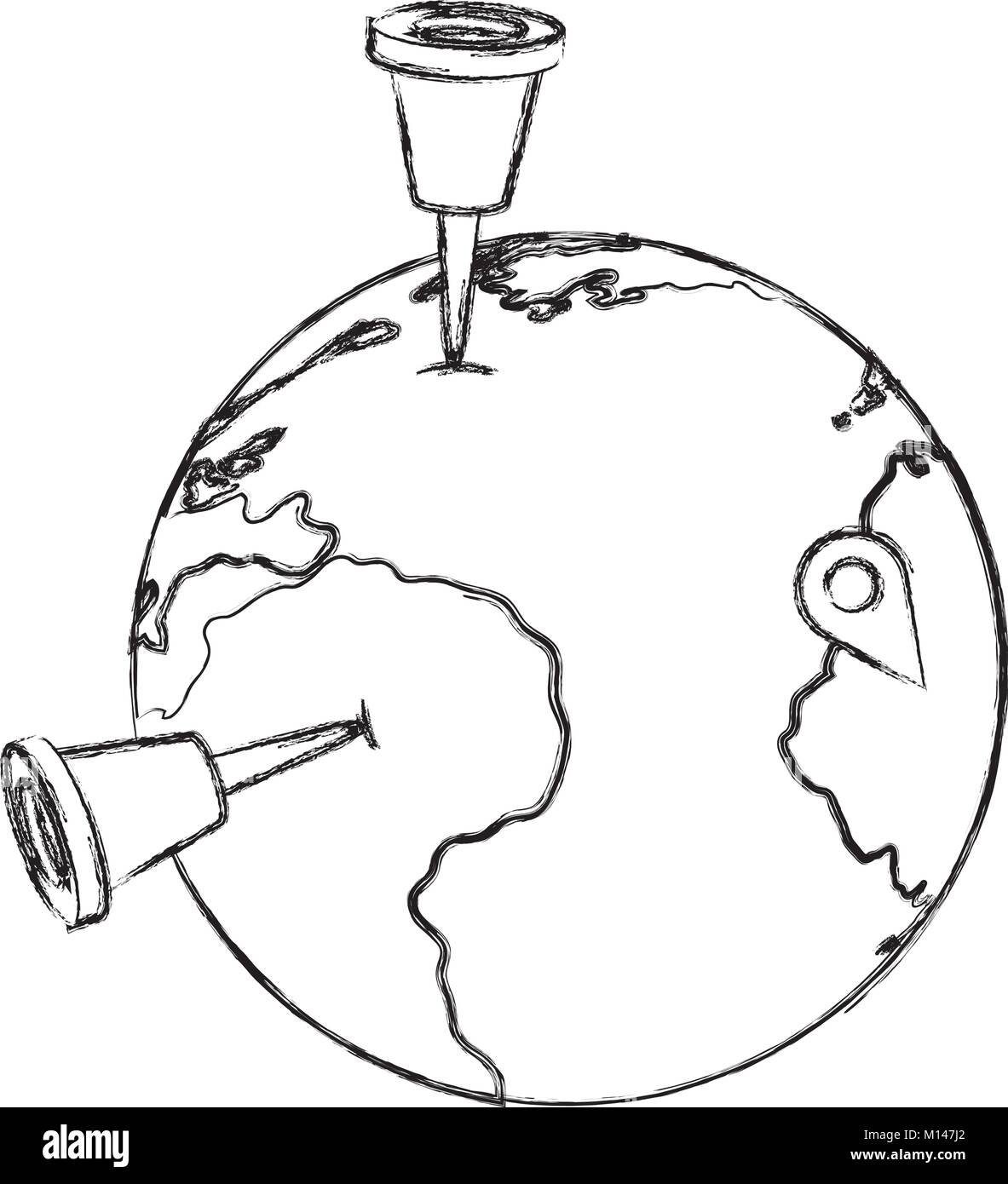 earth planet with pins markers vector illustration design Stock Vector ...