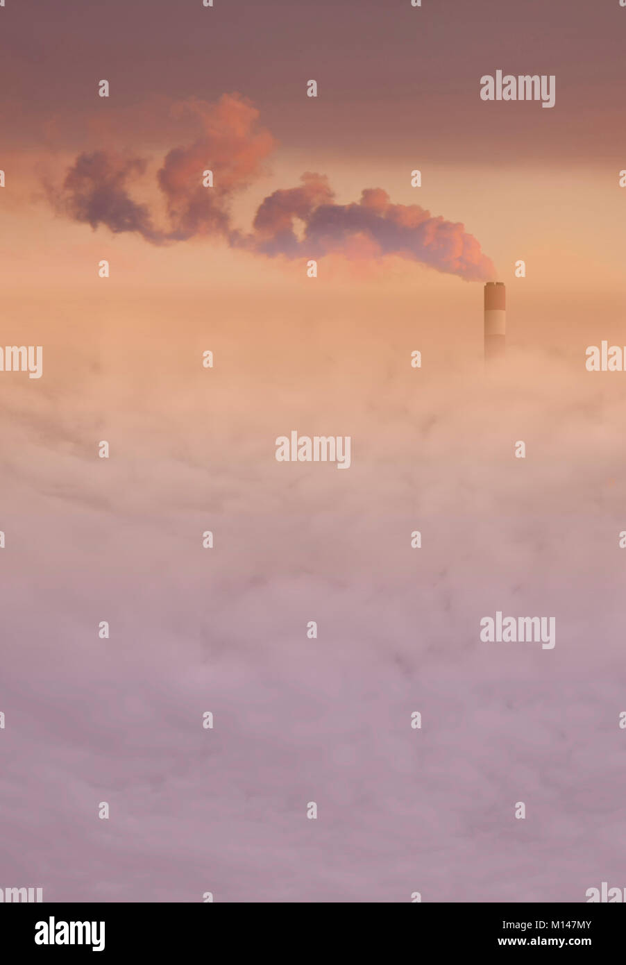 Big power station chimney with smoke above the city smog Stock Photo ...