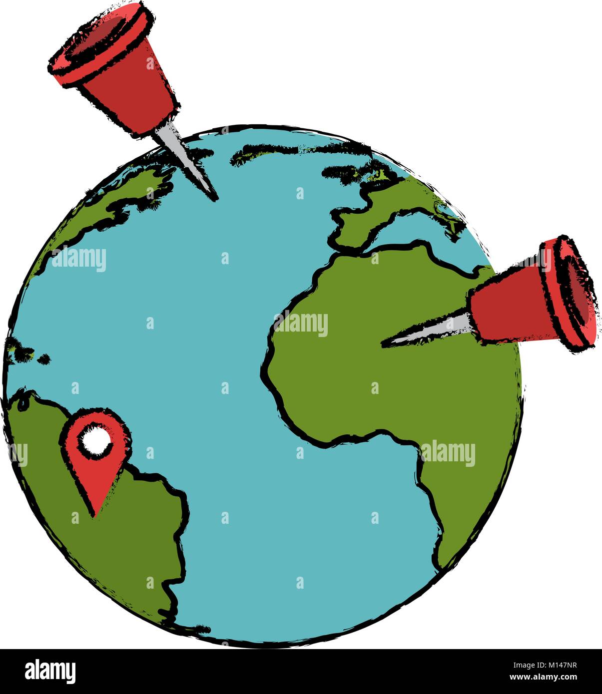 earth planet with pins markers vector illustration design Stock Vector ...