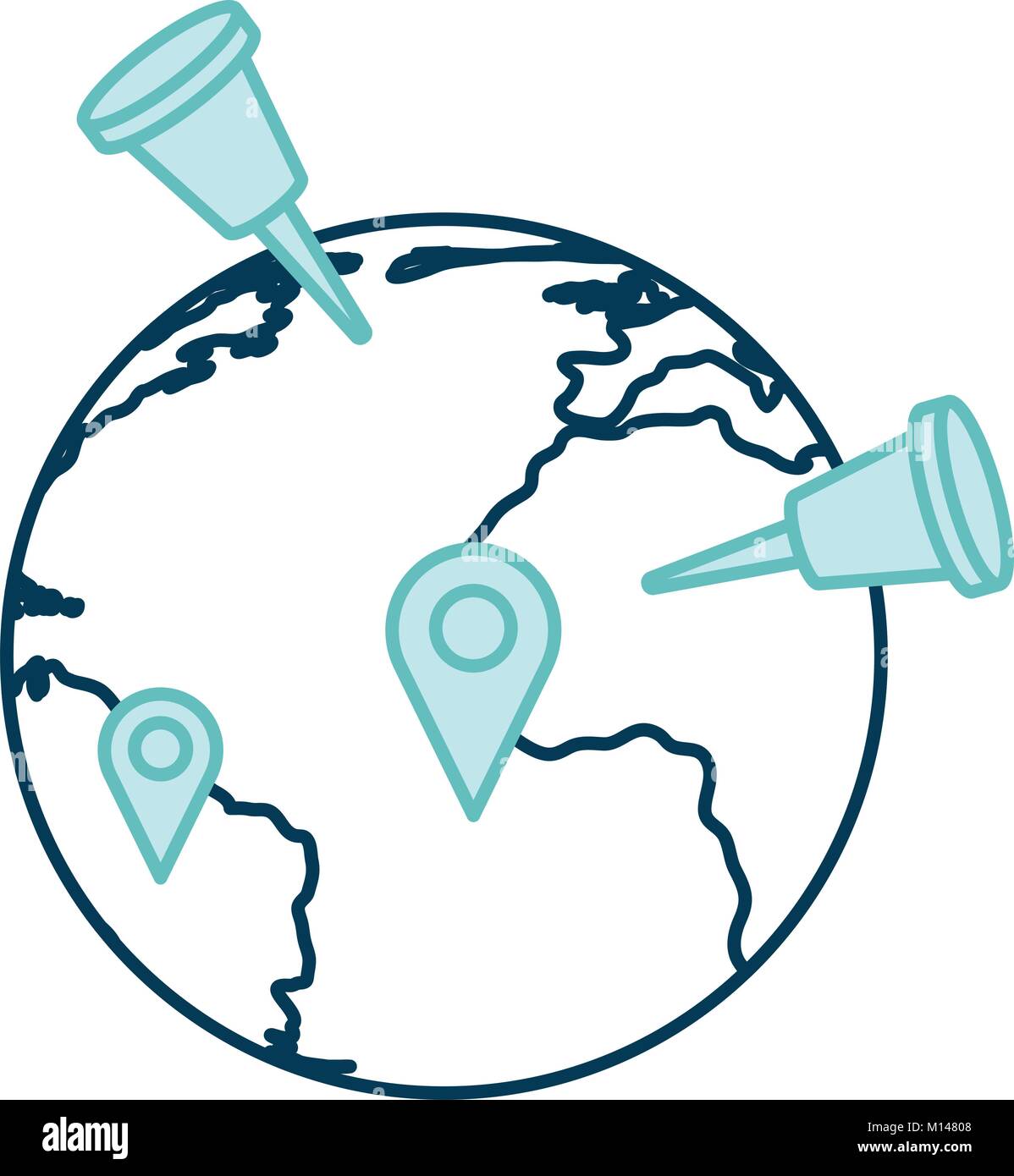 earth planet with pins markers vector illustration design Stock Vector ...