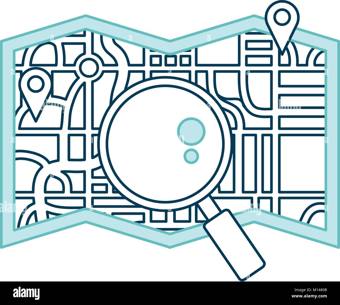 paper map guide with magnifying glass vector illustration design Stock ...