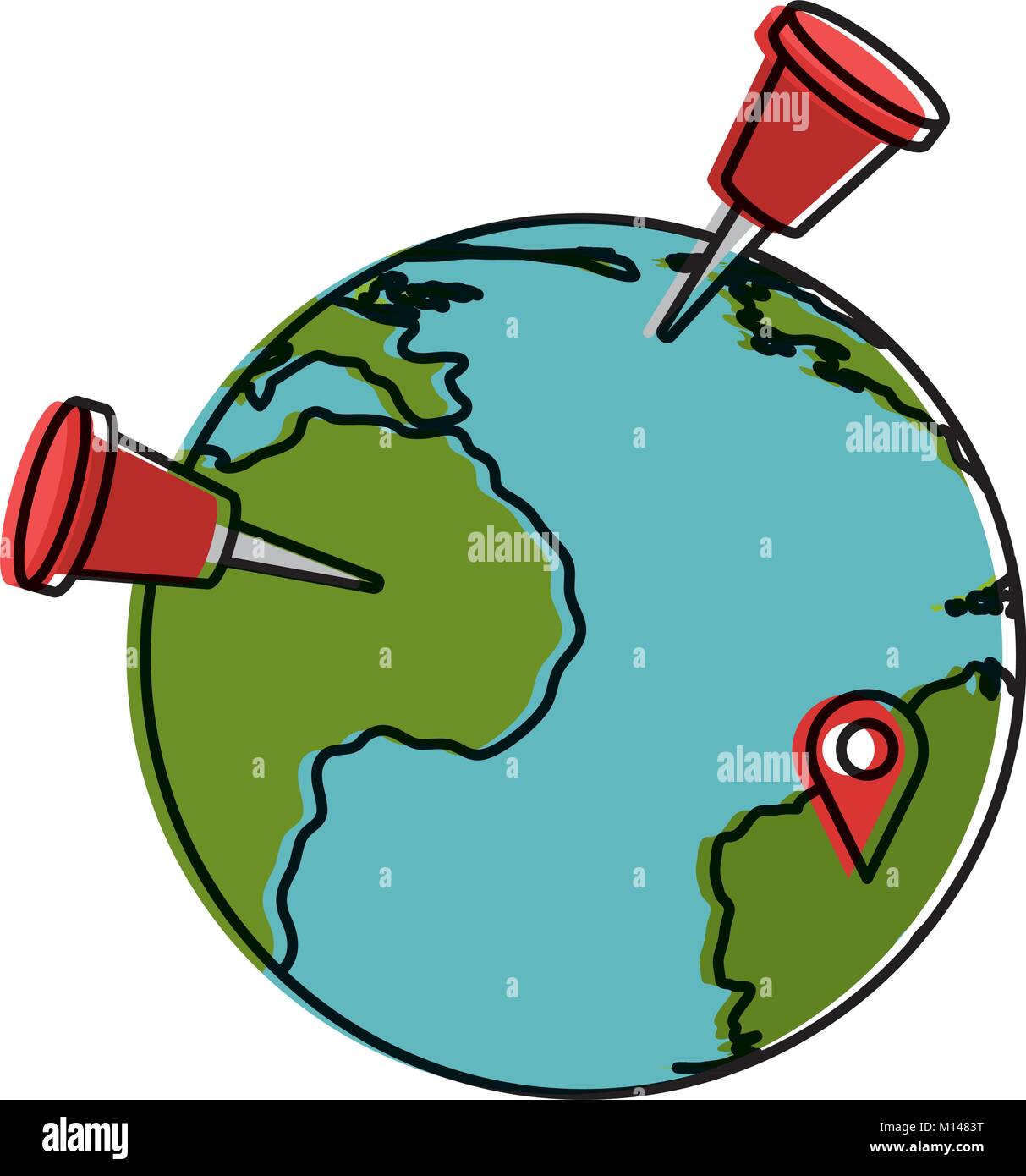 earth planet with pins markers vector illustration design Stock Vector ...