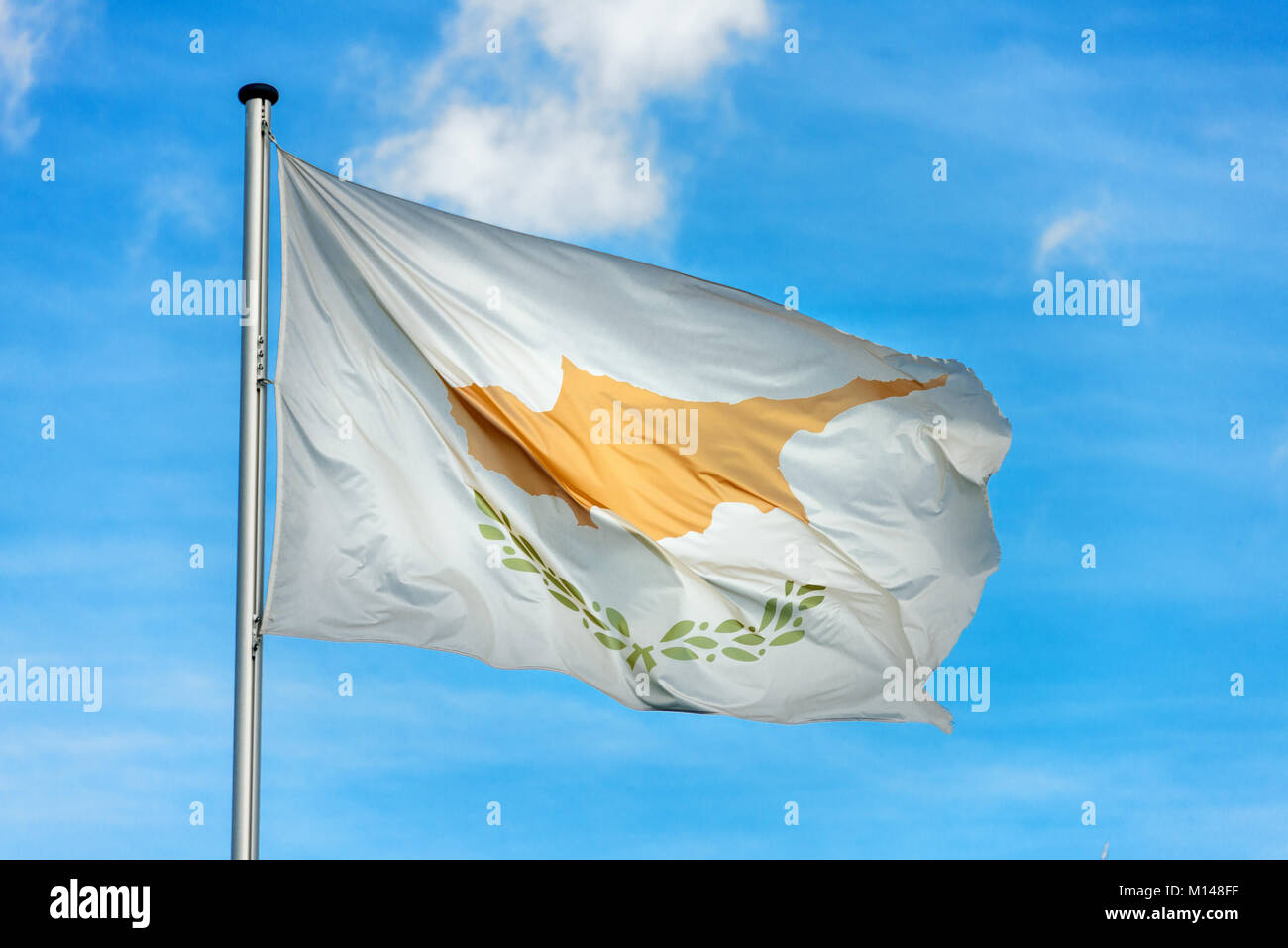 Blue sky background with cyprus flag hi-res stock photography and ...