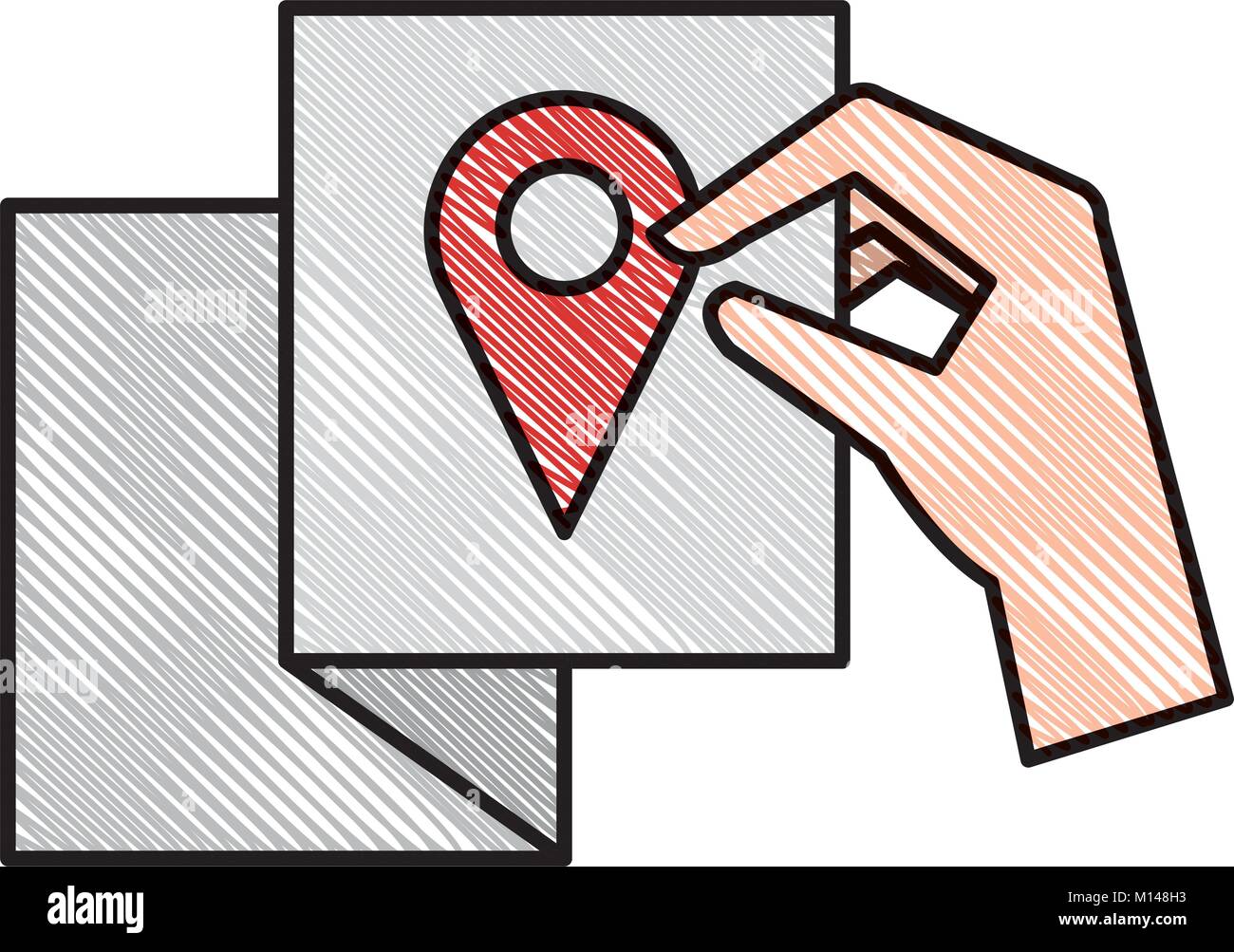 hand with paper and pin location vector illustration design Stock ...