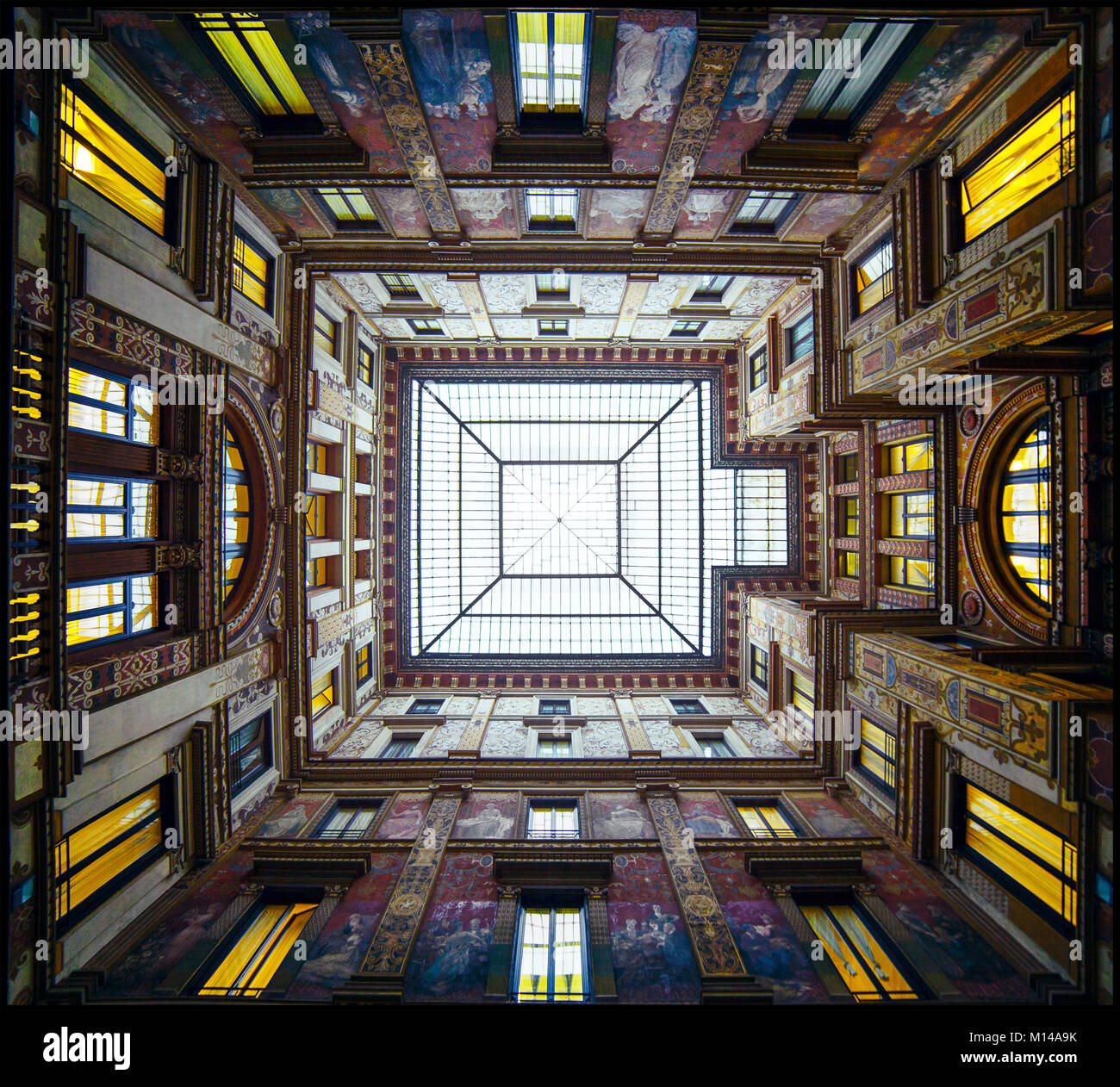 Palace with colored windows, italian houses Stock Photo - Alamy