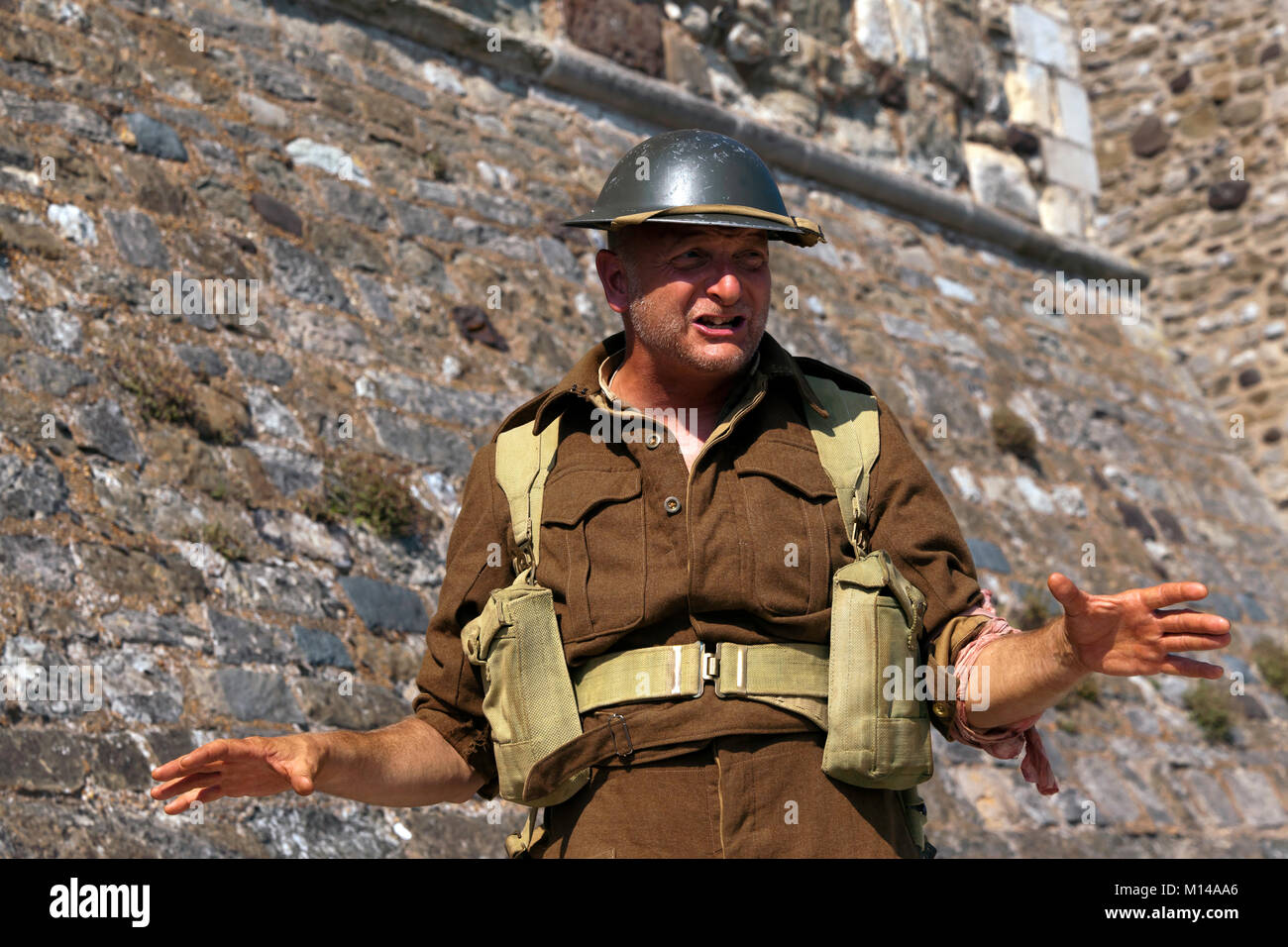 Actor, dressed as a WWII Soldier, giving a talk about the Dunkirk ...