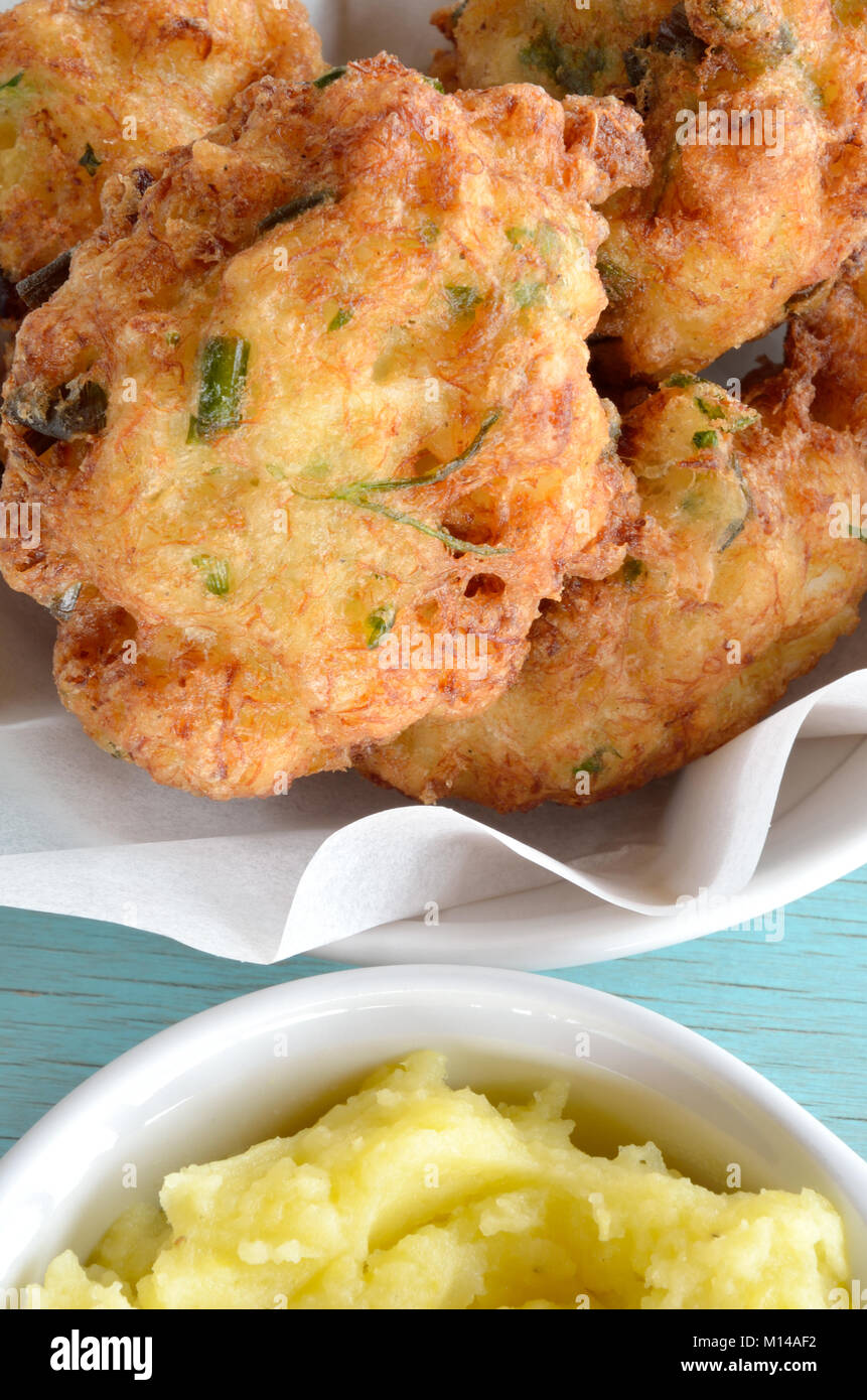 Traditional Greek dish of croquettes of cod fish and garlic dip, known ...