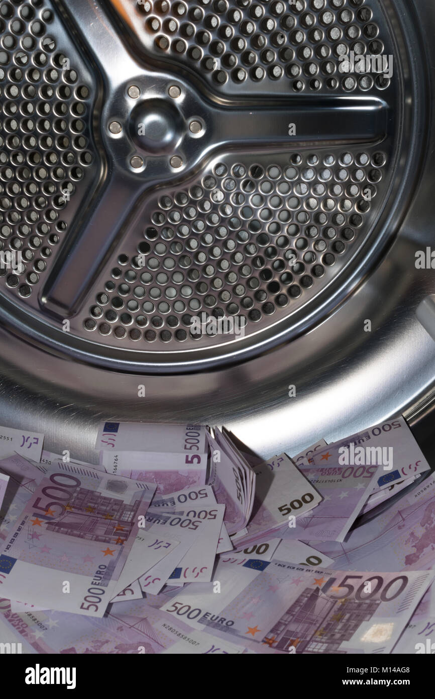 Financial crisis. Money laundering: money in the washing machine Stock ...