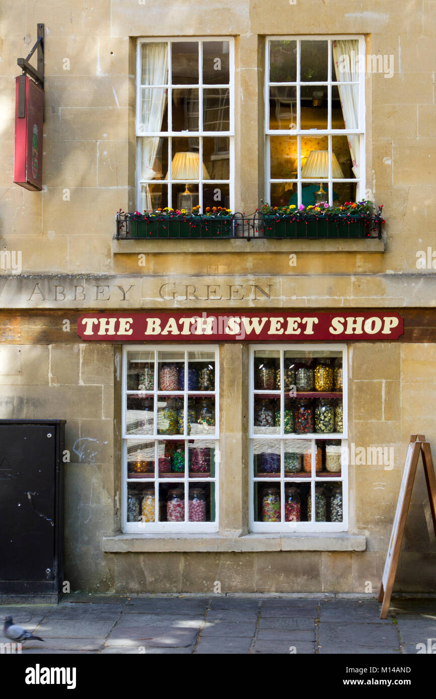 Bath, UK - 19th June 2011: Old fashioned jars of sweets in the windows ...