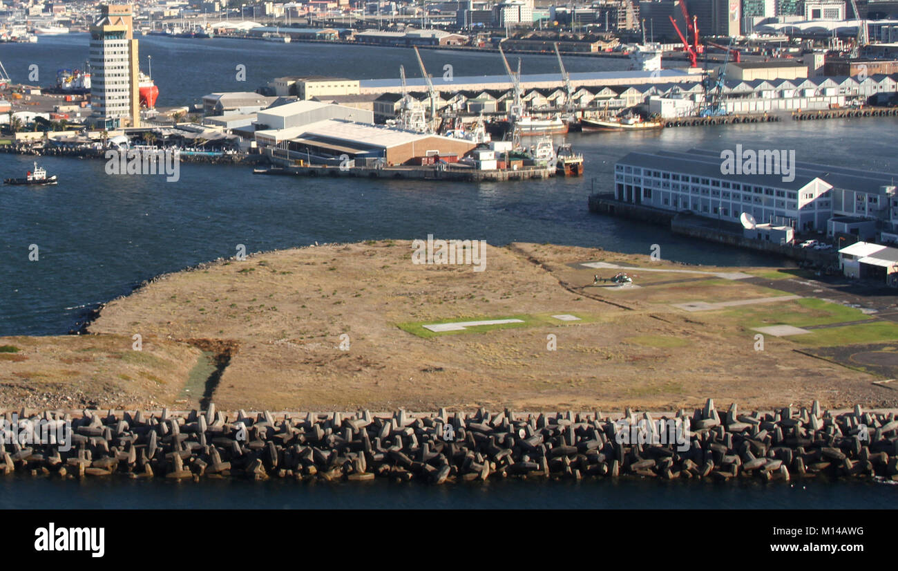 Helicopter view of Cape Town Heliport and Harbour with breakwater ...