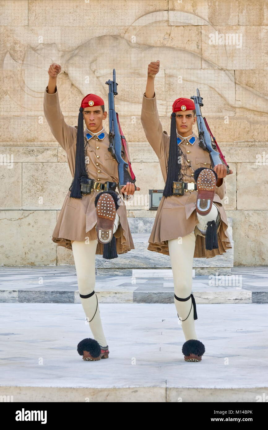 Ceremony of changing Evzones guard (presidential guards), Athens, Greece Stock Photo - Alamy