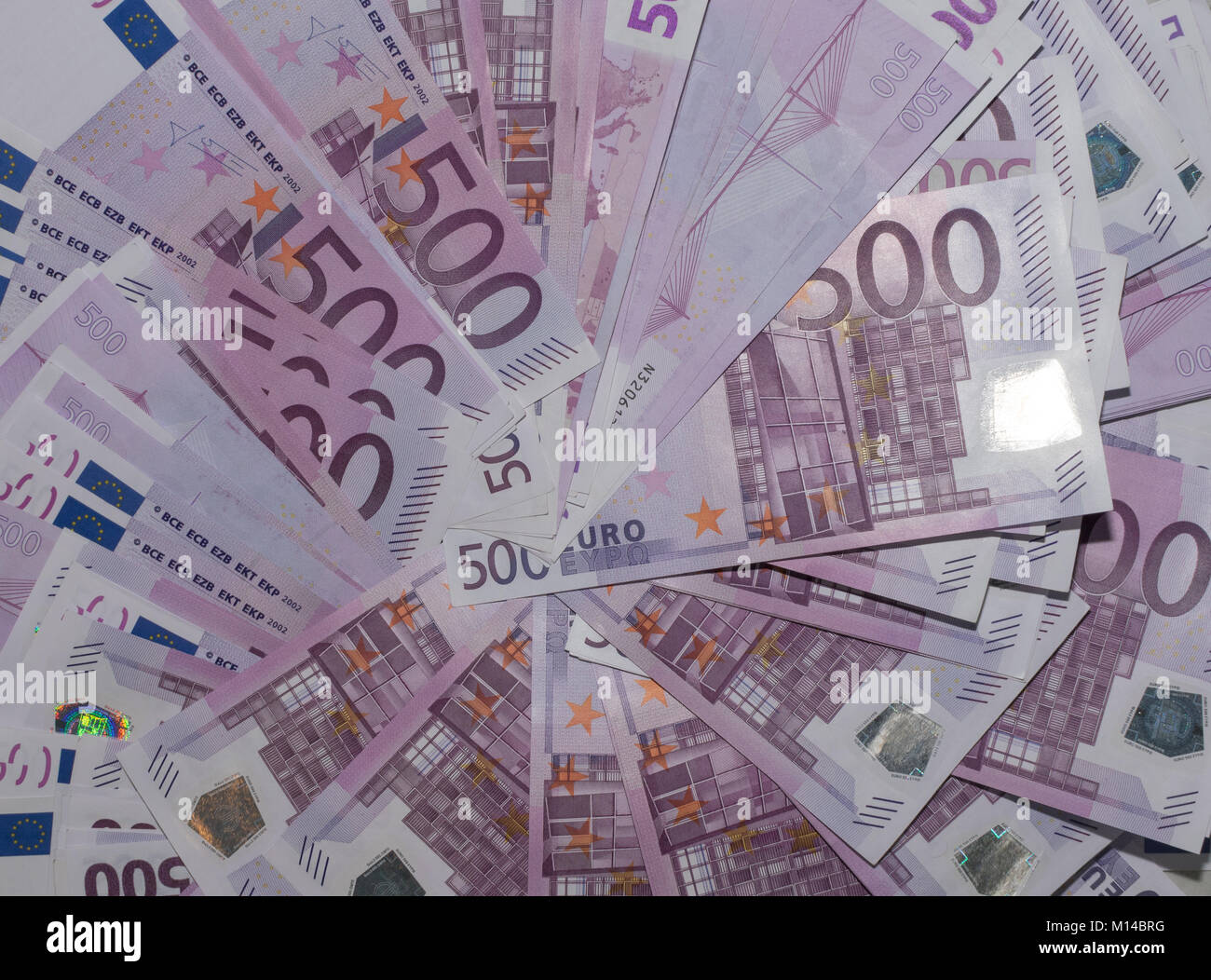 A lot of money in euros. Stack of five-hundred 500 euro notes Stock ...