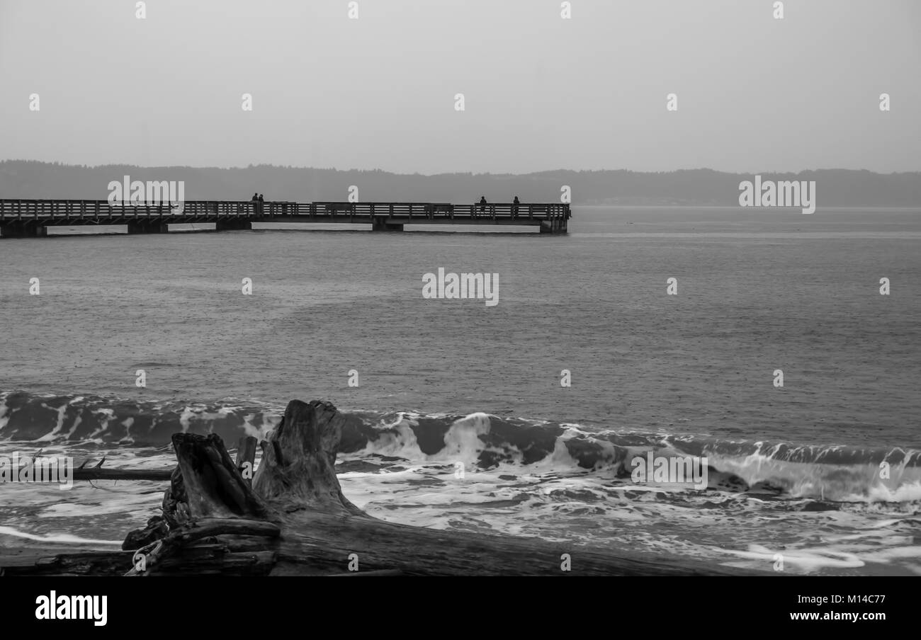 A view of the pier at Dash Point, Washington on a rainy day Stock Photo ...
